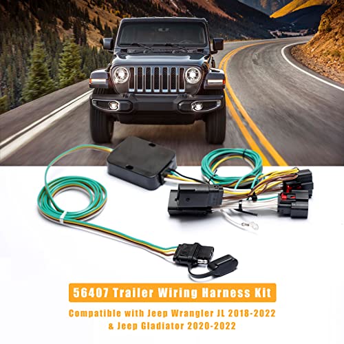 4 Pin Trailer Wiring Harness Kit 56407 Compatible with Jeep Wrangler JL 2018-2022&Jeep Gladiator 2020-2022, Vehicle-Side Custom Trailer Towing Wire Harness with Upgraded Circuit Protected HD ModuLite