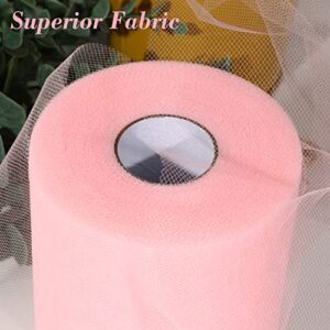 2 Pcs Tulle Fabric Rolls 6 Inch 100 Yards Polyester Tulle Gift Bow Tulle Roll Spool Fabric for Sewing Table Skirt and Birthday Party Wedding Decorations DIY Crafts Supplies (Pink)