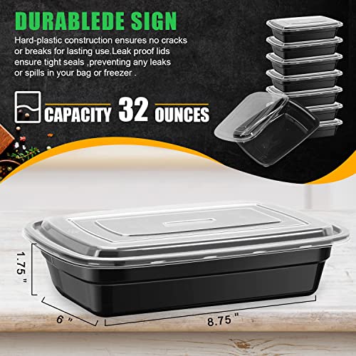 Aivoch Update 50 Pack 32 oz Meal Prep Container, Food Storage Containers with Lids, Disposable Bento Box Reusable Plastic Lunch Box Kitchen Food Take-Out Box Microwave Dishwasher Freezer Safe