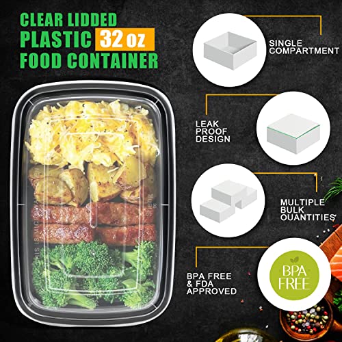 Aivoch Update 50 Pack 32 oz Meal Prep Container, Food Storage Containers with Lids, Disposable Bento Box Reusable Plastic Lunch Box Kitchen Food Take-Out Box Microwave Dishwasher Freezer Safe