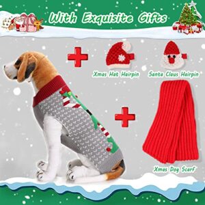 SGQCAR 4Pieces Ugly Christmas Dog Sweater with Scarf and Hairpin Xmas Pet Dog Winter Knitwear Elf Dog Clown Sweater Holiday and Party for Small Medium Dogs Cat