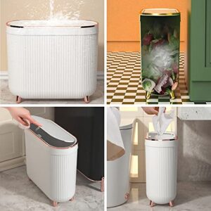 Bathroom Trash Can with Lid, 3.1 Gallon/12 Liter Slim Rubbish Bin Wastebasket, Rectangular Plastic Narrow Garbage Container Bin for Living Room, Kitchen, Toilet, Office(White)