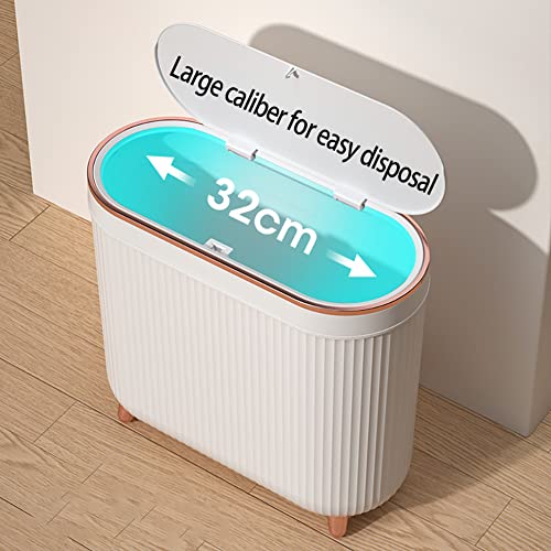 Bathroom Trash Can with Lid, 3.1 Gallon/12 Liter Slim Rubbish Bin Wastebasket, Rectangular Plastic Narrow Garbage Container Bin for Living Room, Kitchen, Toilet, Office(White)