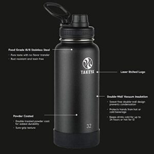 Takeya Actives Insulated Stainless Steel Water Bottle with Spout Lid, 24 oz, Onyx & Actives Straw Lid for Insulated Water Bottle, Wide Mouth, Onyx