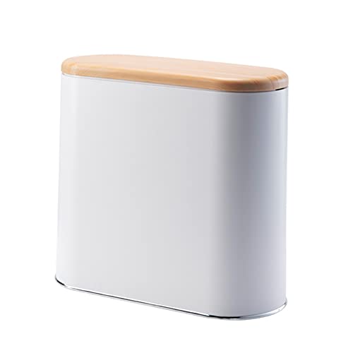 Slim Trash Can with Lid, 2.6 Gallon/10 Liter Plastic Double Barrel Wastebasket, Rectangular Garbage Container Bin for Bathroom, Bedroom, Kitchen, Office