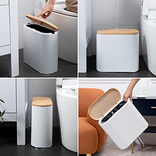 Slim Trash Can with Lid, 2.6 Gallon/10 Liter Plastic Double Barrel Wastebasket, Rectangular Garbage Container Bin for Bathroom, Bedroom, Kitchen, Office