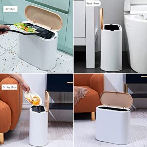 Slim Trash Can with Lid, 2.6 Gallon/10 Liter Plastic Double Barrel Wastebasket, Rectangular Garbage Container Bin for Bathroom, Bedroom, Kitchen, Office