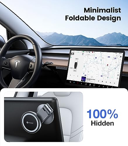 VICSEED Tesla Phone Mount【Strongest Magnet Power】MagSafe Car Mount for Tesla Model 3 Model Y, Foldable Hidden Phone Holder Fit for All Phone, Tesla Model 3 Accessories