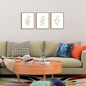 Creoate Framed Canvas Wall Art, Botanical Wall Art Print, Leaf Plant Poster Art Print Set of 3 Minimalist Leaves Canvas Wall Decor for Living Room, 12x16 Inch