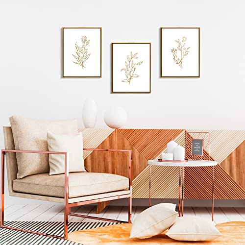 Creoate Framed Canvas Wall Art, Botanical Wall Art Print, Leaf Plant Poster Art Print Set of 3 Minimalist Leaves Canvas Wall Decor for Living Room, 12x16 Inch