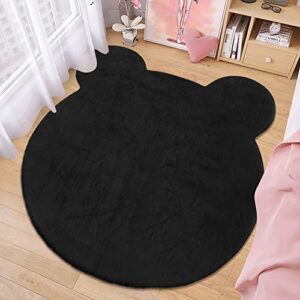 tnnola bear shaped rug 4 x 4 feet faux fur rugs for bedroom aesthetic soft fluffy faux rabbit fur rug fuzzy carpet for nursery kids teen girls room home decor