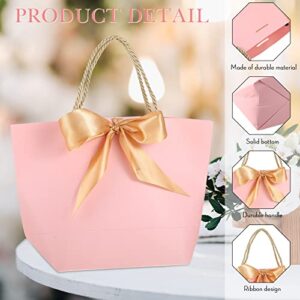 45 Pcs Gift Bags with Handles Paper Party Favor Bag Bulk Pink Paper Bags with Gold Bow Ribbon Pink Candy Bags for Birthday Wedding Bridesmaid Holiday Christmas Valentine's Day