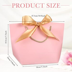 45 Pcs Gift Bags with Handles Paper Party Favor Bag Bulk Pink Paper Bags with Gold Bow Ribbon Pink Candy Bags for Birthday Wedding Bridesmaid Holiday Christmas Valentine's Day