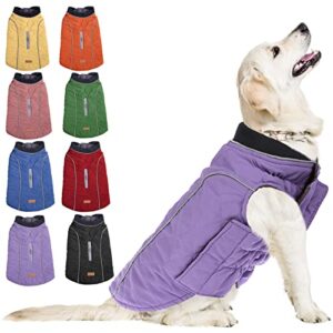 koeson windproof dog cold weather coat, reflective pet winter thick warm outdoor jacket with harness hole, comfy cotton apparel padded vest for small medium large dogs purple 2xl