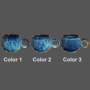 KYBSCZ Ceramic Espresso Cups Set of 4, 3 Ounces Demitasse Cups, Porcelain Mini Coffee Cups, Ceramic cups set Made by Fambe Reactive Glaze,Royal Blue