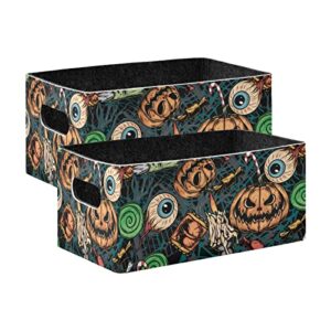 emelivor halloween pumpkins storage basket bins set (2pcs) felt collapsible storage bins with fabric rectangle baskets for organizing for office bedroom closet babies nursery toys dvd laundry