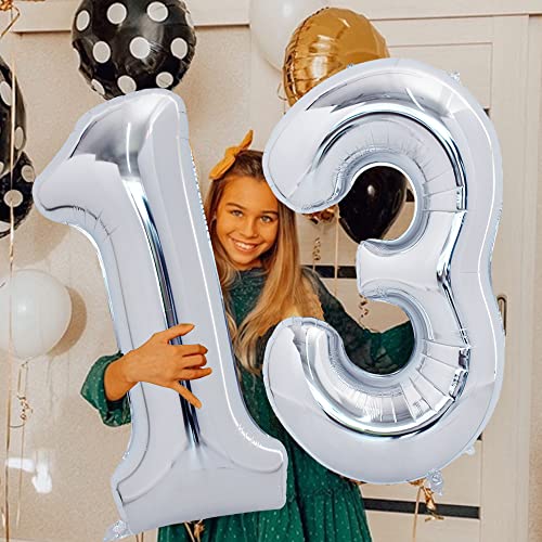 TONIFUL 50 Inch Large Silver Number Balloons 0-9, Foil Mylar Big Digital Balloon Number 1 Digit One for Birthday Party, Wedding, Bridal Shower, Engagement, Photo Shoot, Anniversary (Silver one)