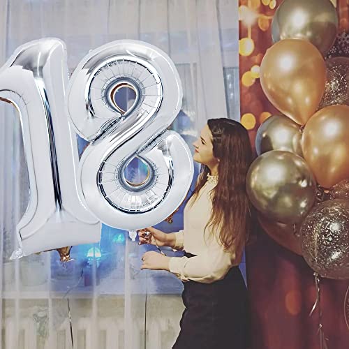 TONIFUL 50 Inch Large Silver Number Balloons 0-9, Foil Mylar Big Digital Balloon Number 1 Digit One for Birthday Party, Wedding, Bridal Shower, Engagement, Photo Shoot, Anniversary (Silver one)