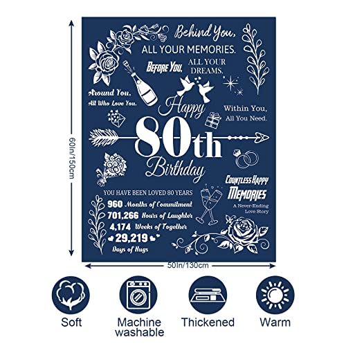 Puvazi 80th Birthday Gifts for Women Men-Best Birthday Gifts for 80-80th Birthday Gift for Mom-1943 80th Birthday Gift Ideas-Happy 80th Birthday Gift-80th Birthday Decoration Women Blanket 60"x 50"