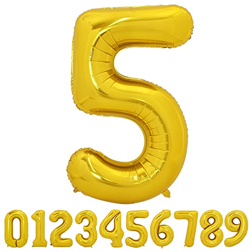 TONIFUL 50 Inch Large Gold Number Balloons 0-9, Foil Mylar Big Digital Balloon Number 5 Digit five for Birthday Party, Wedding, Bridal Shower, Engagement, Photo Shoot, Anniversary (Gold five)