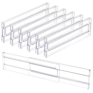 hblife drawer dividers organizer 6 pack, clear plastic adjustable drawer separators 3.2 inches high, expandable from 11-20 inches for dresser clothing kitchen storage