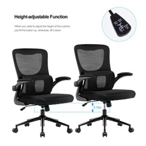 BRTHORY Office Chair Height-Adjustable Ergonomic Desk Chair with Self-Adaptive Lumbar Support, Breathable Mesh Computer Chair High Back Swivel Task Chair with Flip-up Armrests - Black