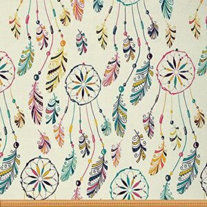 erosebridal feather fabric by the yard, dream catcher upholstery fabric, boho style decorative fabric for upholstery and home accents, diy art hand drawnupholstery fabric for chairs, 3 yards