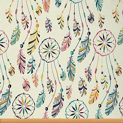 Erosebridal Feather Fabric by The Yard, Dream Catcher Upholstery Fabric, Boho Style Decorative Fabric for Upholstery and Home Accents, DIY Art Hand Drawnupholstery Fabric for Chairs, 3 Yards