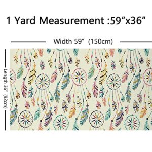 Erosebridal Feather Fabric by The Yard, Dream Catcher Upholstery Fabric, Boho Style Decorative Fabric for Upholstery and Home Accents, DIY Art Hand Drawnupholstery Fabric for Chairs, 3 Yards