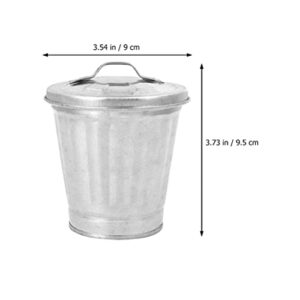 NUOBESTY Galvanized Trash Can with Lid Mini Wastebasket Trash Can Small Metal Buckets with Lids Mini Tabletop Trash Can Mini Metal Rubbish Bin Flower Pot Pen Holder(9.50X9.00X9.00cm)