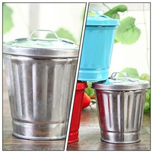 NUOBESTY Galvanized Trash Can with Lid Mini Wastebasket Trash Can Small Metal Buckets with Lids Mini Tabletop Trash Can Mini Metal Rubbish Bin Flower Pot Pen Holder(9.50X9.00X9.00cm)