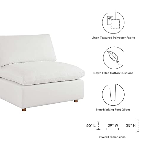 Modway Commix Down-Filled Overstuffed Upholstered Sectional Sofa Armless Chair in Pure White