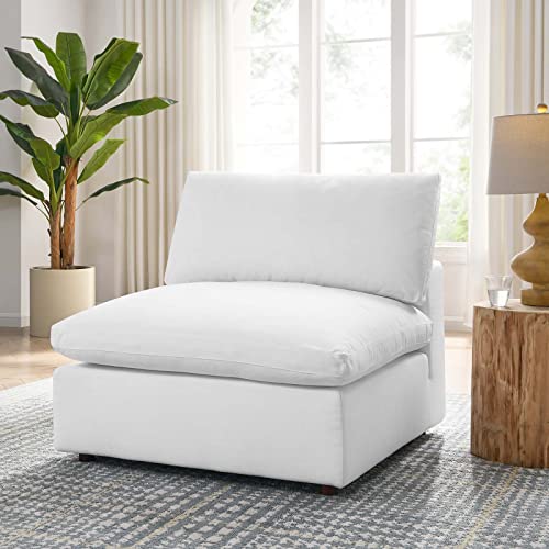 Modway Commix Down-Filled Overstuffed Upholstered Sectional Sofa Armless Chair in Pure White