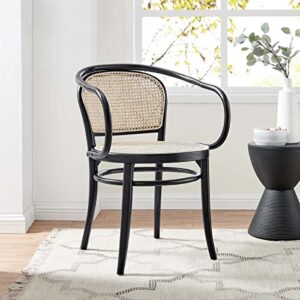 modway oliana wood dining chair with cane rattan in black