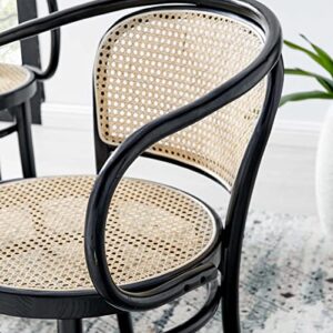 Modway Oliana Wood Dining Chair with Cane Rattan in Black