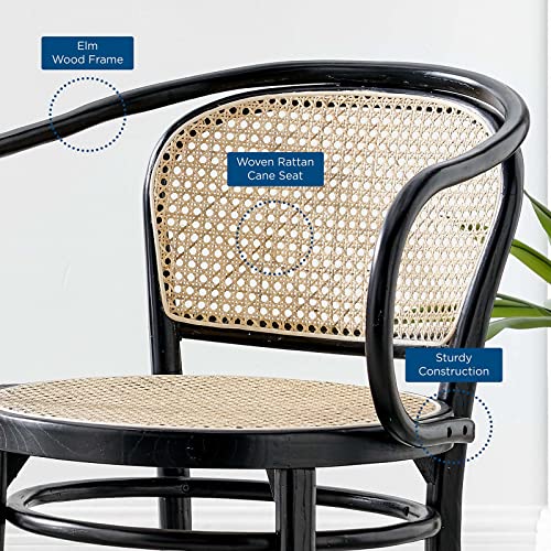 Modway Oliana Wood Dining Chair with Cane Rattan in Black