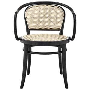 Modway Oliana Wood Dining Chair with Cane Rattan in Black