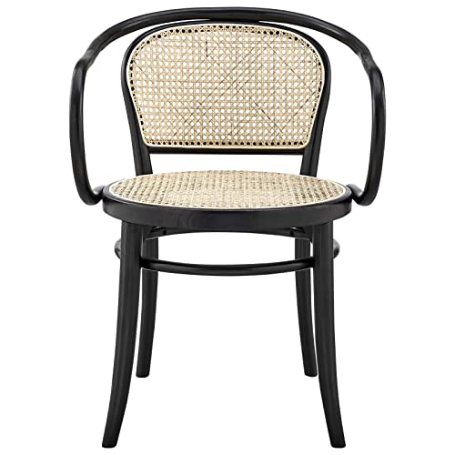 Modway Oliana Wood Dining Chair with Cane Rattan in Black