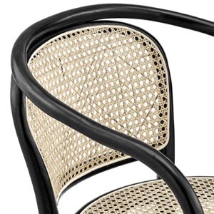 Modway Oliana Wood Dining Chair with Cane Rattan in Black