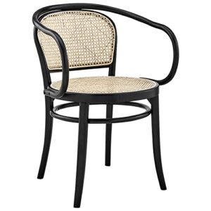 Modway Oliana Wood Dining Chair with Cane Rattan in Black