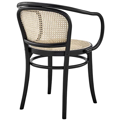 Modway Oliana Wood Dining Chair with Cane Rattan in Black