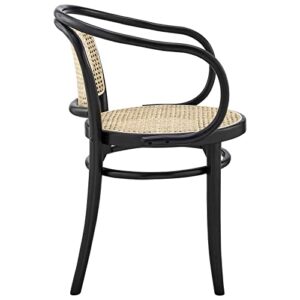 Modway Oliana Wood Dining Chair with Cane Rattan in Black