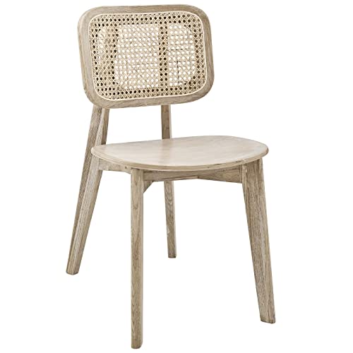 Modway Habitat Wood Dining Side Chair with Cane Rattan in Gray