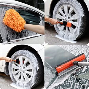 Lsyomne Car Wash Brush with Long Handle 62'' Chenille Microfiber Car Wash Mop Mitt Car Wheel Brush Car Care Cleaning Kit Windshield Window Squeegee Car Microfiber Towels for Cars RV Truck Boat