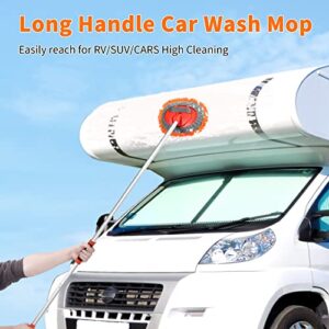 Lsyomne Car Wash Brush with Long Handle 62'' Chenille Microfiber Car Wash Mop Mitt Car Wheel Brush Car Care Cleaning Kit Windshield Window Squeegee Car Microfiber Towels for Cars RV Truck Boat