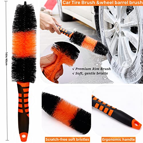 Lsyomne Car Wash Brush with Long Handle 62'' Chenille Microfiber Car Wash Mop Mitt Car Wheel Brush Car Care Cleaning Kit Windshield Window Squeegee Car Microfiber Towels for Cars RV Truck Boat