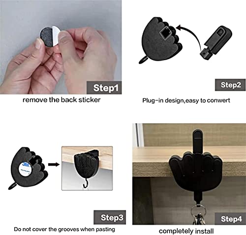 Middle Finger Key Holder Hanger, Funny Gift Key Hook, Self Adhesive Wall Retractable Key Holder for Home Decor Office 【Black / 1 Pack】