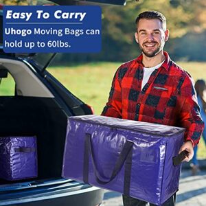 Uhogo Moving Bags Heavy Duty - 6 Pack Extra Large 110L Storage Bags with Strong Handles and Zippers - Durable, Waterproof and Space-Saving Alternative to Moving Boxes (Blue)