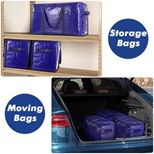 Uhogo Moving Bags Heavy Duty - 6 Pack Extra Large 110L Storage Bags with Strong Handles and Zippers - Durable, Waterproof and Space-Saving Alternative to Moving Boxes (Blue)