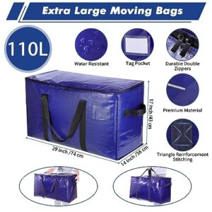 Uhogo Moving Bags Heavy Duty - 6 Pack Extra Large 110L Storage Bags with Strong Handles and Zippers - Durable, Waterproof and Space-Saving Alternative to Moving Boxes (Blue)